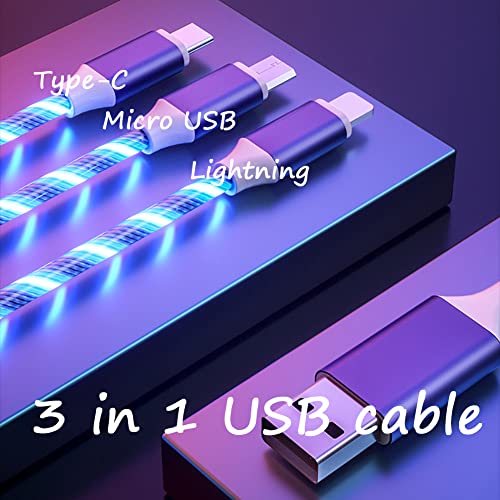 WYSHAK 3 in 1 Light up Charging Cable, 2pcs Multi Charging Cable Fast Charge, USB Charger Cord, 3.6FT Nylon Braided Charger, Compatible with Most Cell Phones