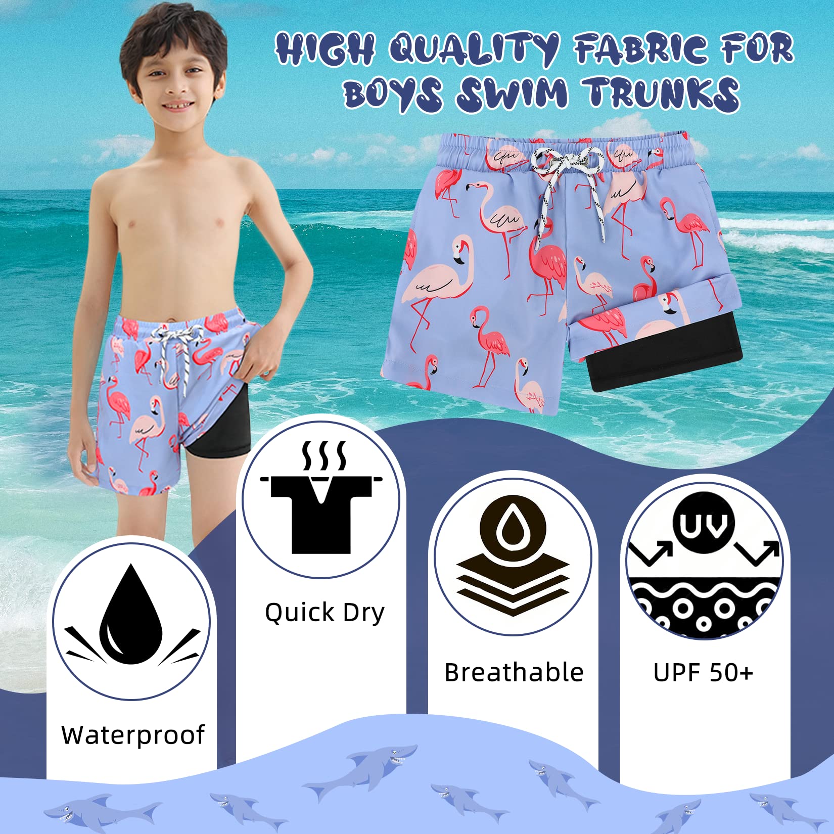 Century Star Boys Swim Trunks with Compression Liner Quick Dry Boys Bathing Suit Toddler Swim Trunks Beach Board Shorts Swimwear Games Console 8-9 Years