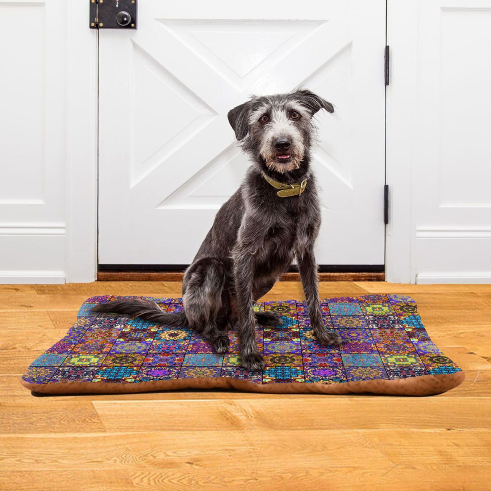 Coikll Mexican Talavera Pet Bed Pad Soft Dog Bed Mat with Anti-Slip Bottom, Machine Washable Crate Pad Mattress for Dog Sleeping- 36 * 24inches