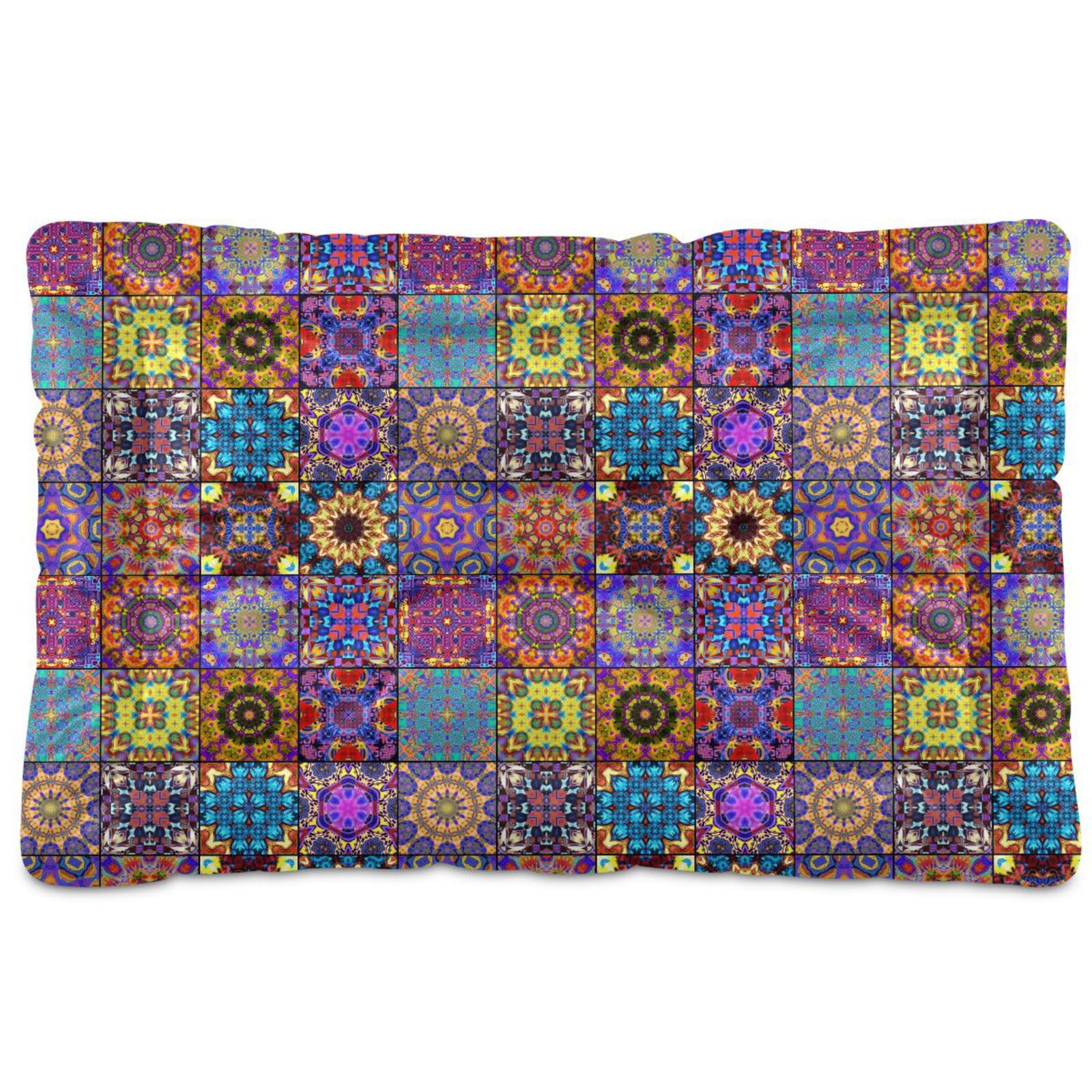 Coikll Mexican Talavera Pet Bed Pad Soft Dog Bed Mat with Anti-Slip Bottom, Machine Washable Crate Pad Mattress for Dog Sleeping- 36 * 24inches