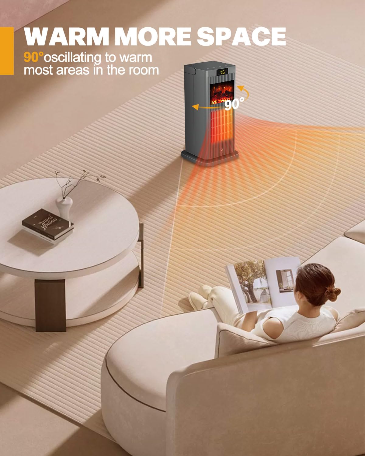 2023 Space Heater with 3D Bonfire, 1500W Electric Room Heater with Thermostat, Remote Control Ceramic Desk Heater with Timer, Small Personal Heater Fan for Bedroom, Large Room, Home, Office, Indoor