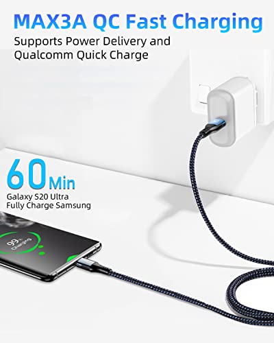 USB C to USB C Cable,60W 3A Fast Magnetic Charging Cable,CAFELE 2 Pack Type C to Type C Nylon Cable Fast Charge for Samsung Galaxy S10 S10+ / Note 8, LG V20 and Other Type C Charger (Blue)