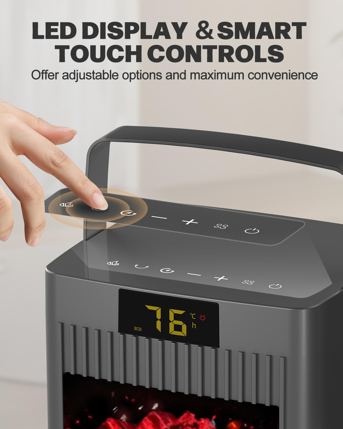 2023 Space Heater with 3D Bonfire, 1500W Electric Room Heater with Thermostat, Remote Control Ceramic Desk Heater with Timer, Small Personal Heater Fan for Bedroom, Large Room, Home, Office, Indoor
