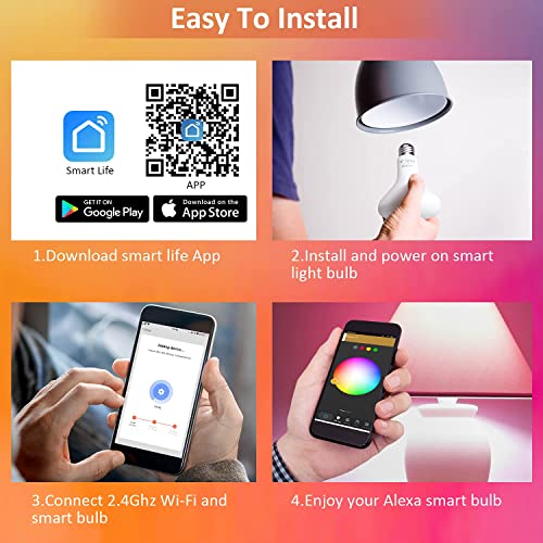 KHSUIN WiFi Smart Light Bulbs 150W Equivalent, 16W Dimmable 1600LM BR30 Flood Smart Bulb Works with Alexa Google Home No Hub, E26 Color Changing LED Alexa Light Bulb, 2700K-6500K RGBCW CRI>90, 4 Pack