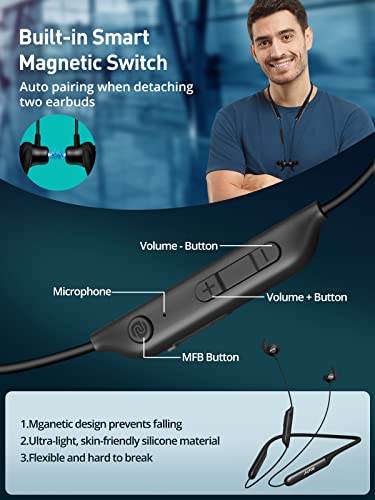 Alfox Bluetooth Headphones 80Hrs Playtime, Bluetooth 5.2 Earbuds Magnetic Auto On/Off, Wireless in-Ear Earphones with Mic, IPX5 Waterproof, USB-C Fast Charging, Lightweight Stereo Headset for Sport