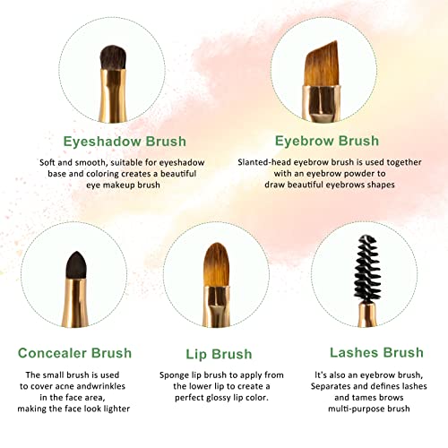 Velony Vacay Eye Makeup Brush Set, Travel Size Makeup Brush Eyebrow Makeup Brushes for Eyeshadow, Concealer, Lashes, Lip, 5 Piece Set