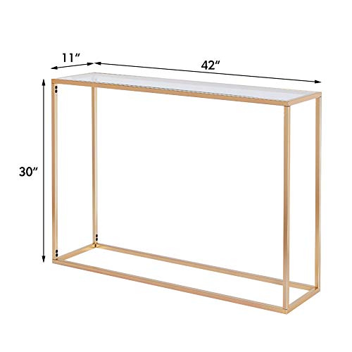 Wimarsbon Gold Console Table, Glass Sofa Tables, Modern Open Hallway Table, Narrow Entryway Table, Slim Accent Porch Table, Couch Side Table with Golden Metal Frame, Easy Assembly