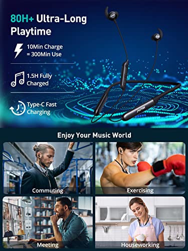 Alfox Bluetooth Headphones 80Hrs Playtime, Bluetooth 5.2 Earbuds Magnetic Auto On/Off, Wireless in-Ear Earphones with Mic, IPX5 Waterproof, USB-C Fast Charging, Lightweight Stereo Headset for Sport