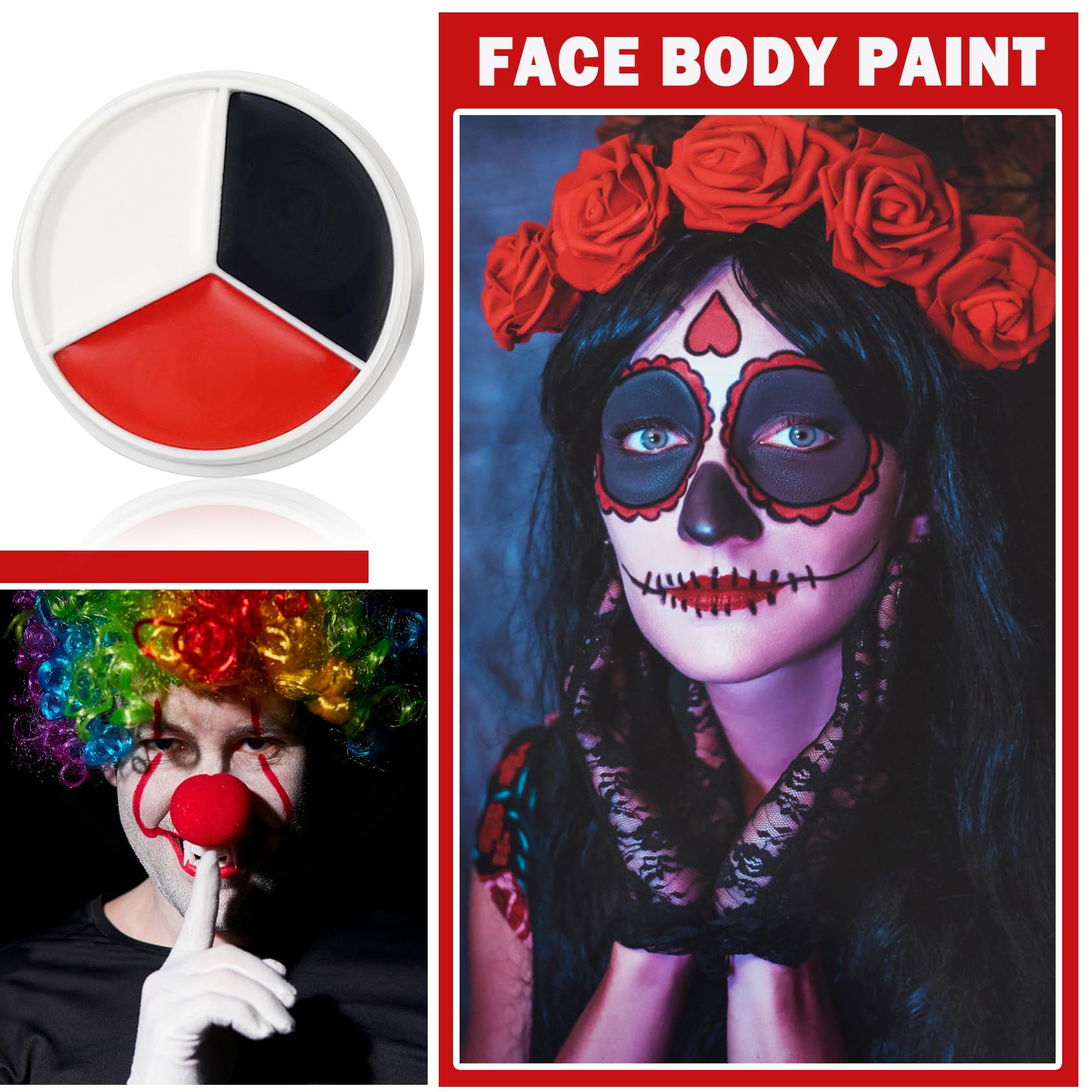 QIUFSSE Clown Makeup Kit,White Black Red Face Body Paint for Adults Professional Oil Based Waterproof Halloween Cosplay SFX Special Effects Makeup Kit
