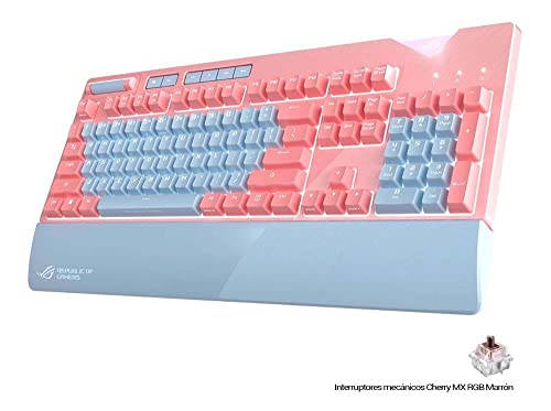 ASUS ROG Strix Flare Pnk (Cherry MX Brown) Limited Edition Mechanical Gaming Keyboard with Switches, Aura Sync RGB Lighting, Customizable Badge, USB Pass Through and Media CONTROLS
