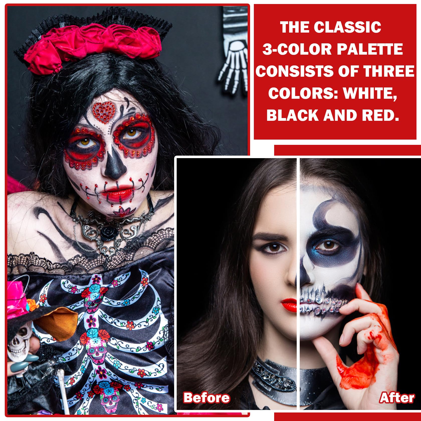 QIUFSSE Clown Makeup Kit,White Black Red Face Body Paint for Adults Professional Oil Based Waterproof Halloween Cosplay SFX Special Effects Makeup Kit