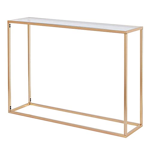 Wimarsbon Gold Console Table, Glass Sofa Tables, Modern Open Hallway Table, Narrow Entryway Table, Slim Accent Porch Table, Couch Side Table with Golden Metal Frame, Easy Assembly
