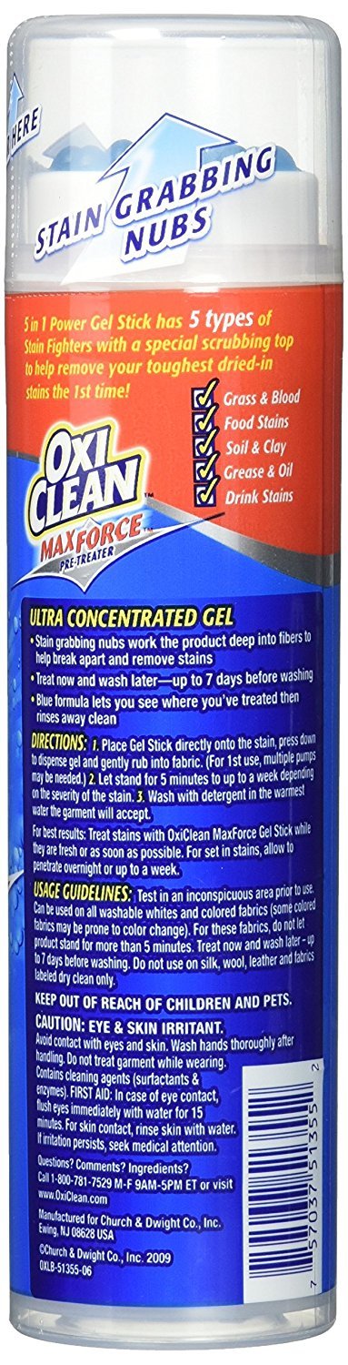 OxiClean Max Force Gel Stain Remover Stick, 6.2 Ounce (Pack of 2)
