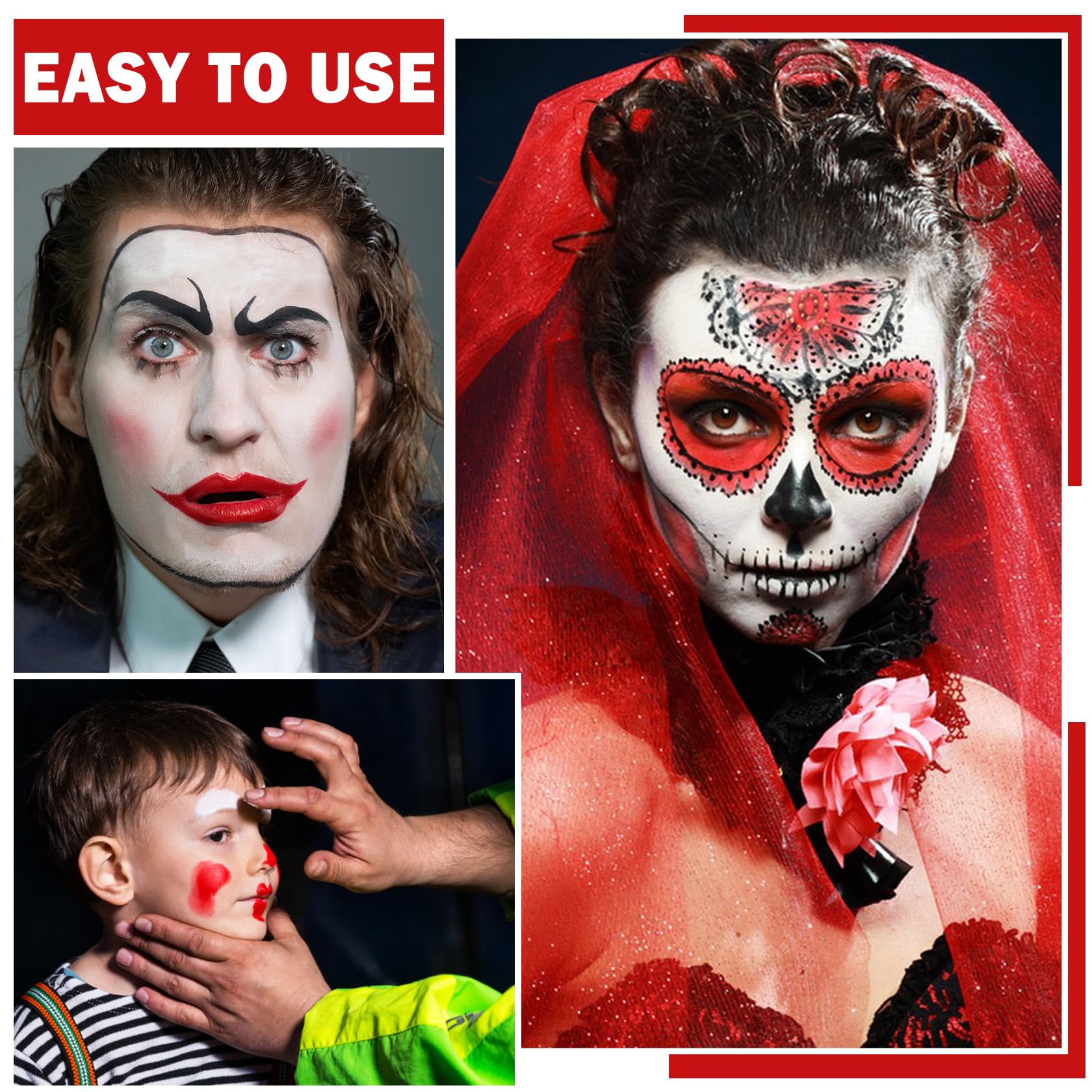 QIUFSSE Clown Makeup Kit,White Black Red Face Body Paint for Adults Professional Oil Based Waterproof Halloween Cosplay SFX Special Effects Makeup Kit
