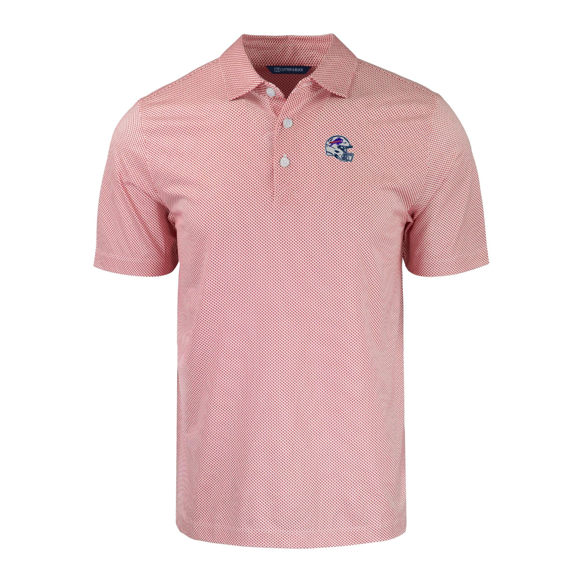 Cutter & Buck Men's White/Red Buffalo Bills Helmet Big & Tall Pike Eco Symmetry Print Stretch Recycled Polo