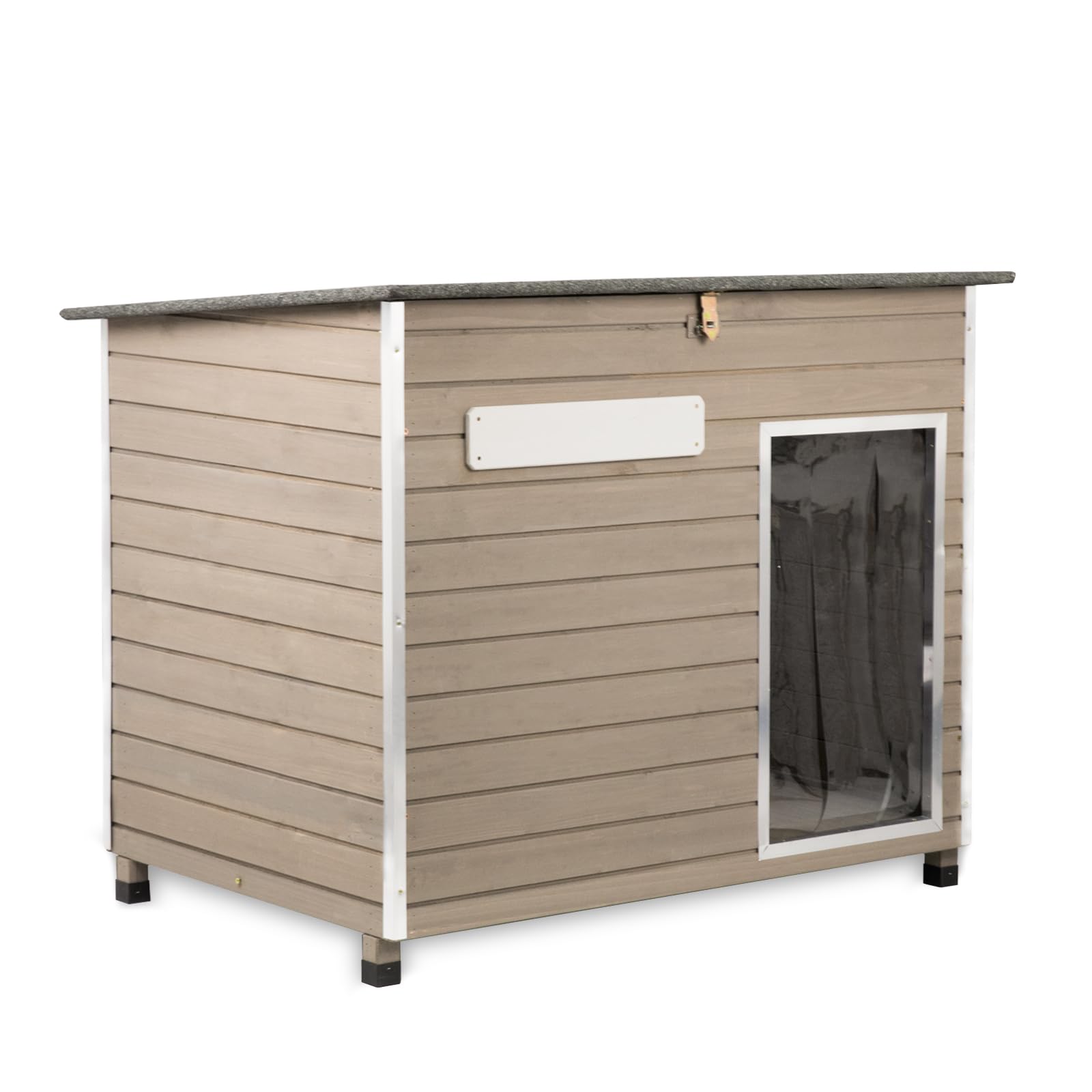 Gowoodhut Dog House Outdoor & Indoor Wooden Dog Kennel for Medium to Large Dogs,43.6" L Natural Fir Wood Dog Houses with Weatherproof Roof,Removable Floors,Raised Feet