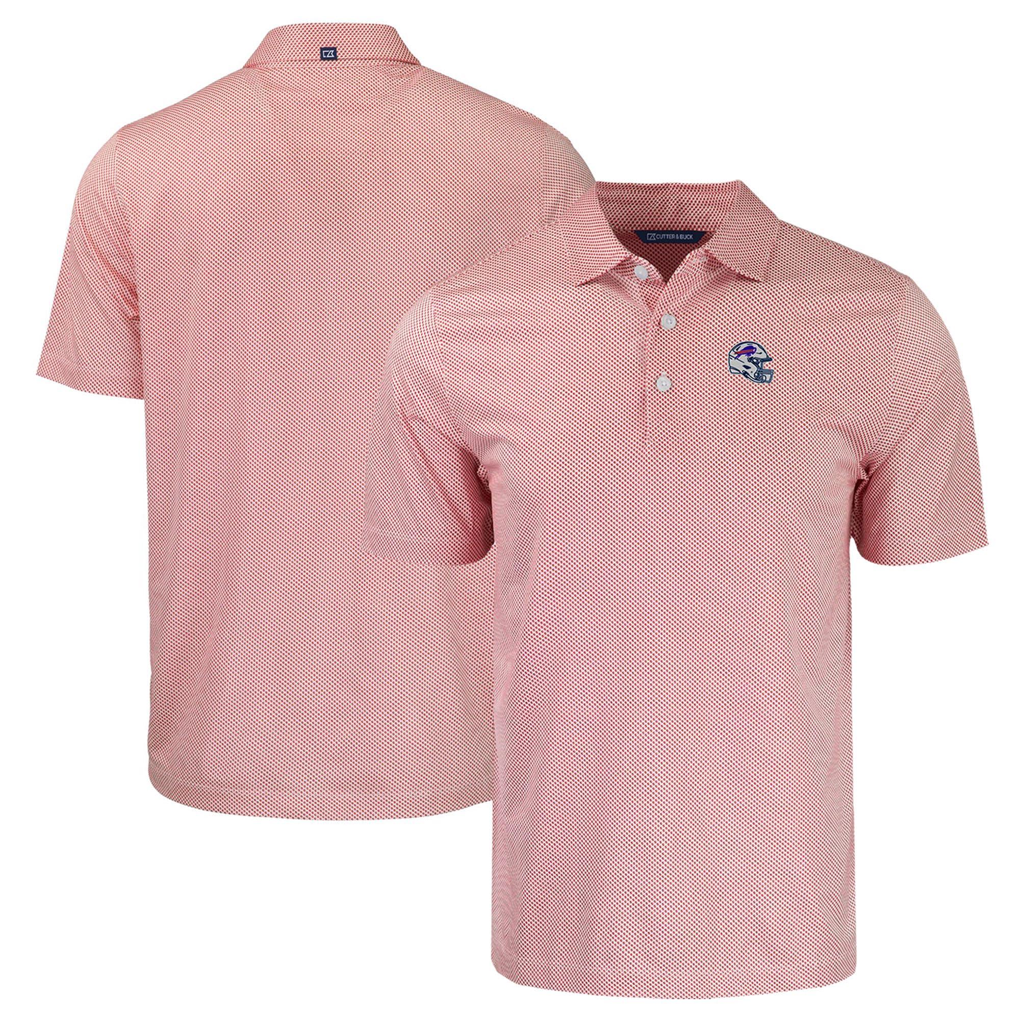 Cutter & Buck Men's White/Red Buffalo Bills Helmet Big & Tall Pike Eco Symmetry Print Stretch Recycled Polo