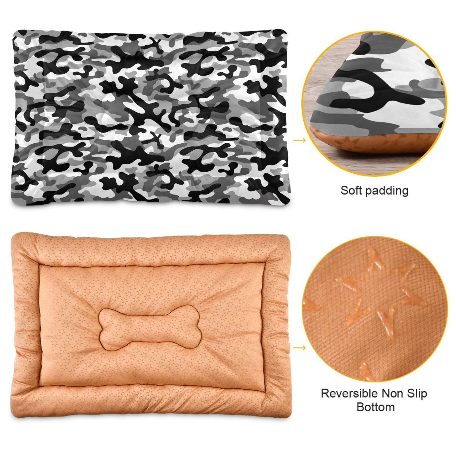 Coikll Camouflage Pet Bed Pad Soft Dog Bed Mat with Anti-Slip Bottom, Machine Washable Crate Pad Mattress for Dog Sleeping- 24 * 18inches