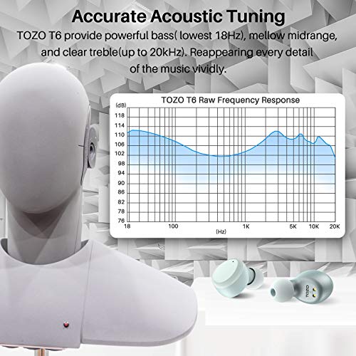 TOZO T6 True Wireless Earbuds Bluetooth 5.3 Headphones Touch Control with Wireless Charging Case IPX8 Waterproof Stereo Earphones in-Ear Built-in Mic Headset Premium Deep Bass Blue (2022 Upgraded)