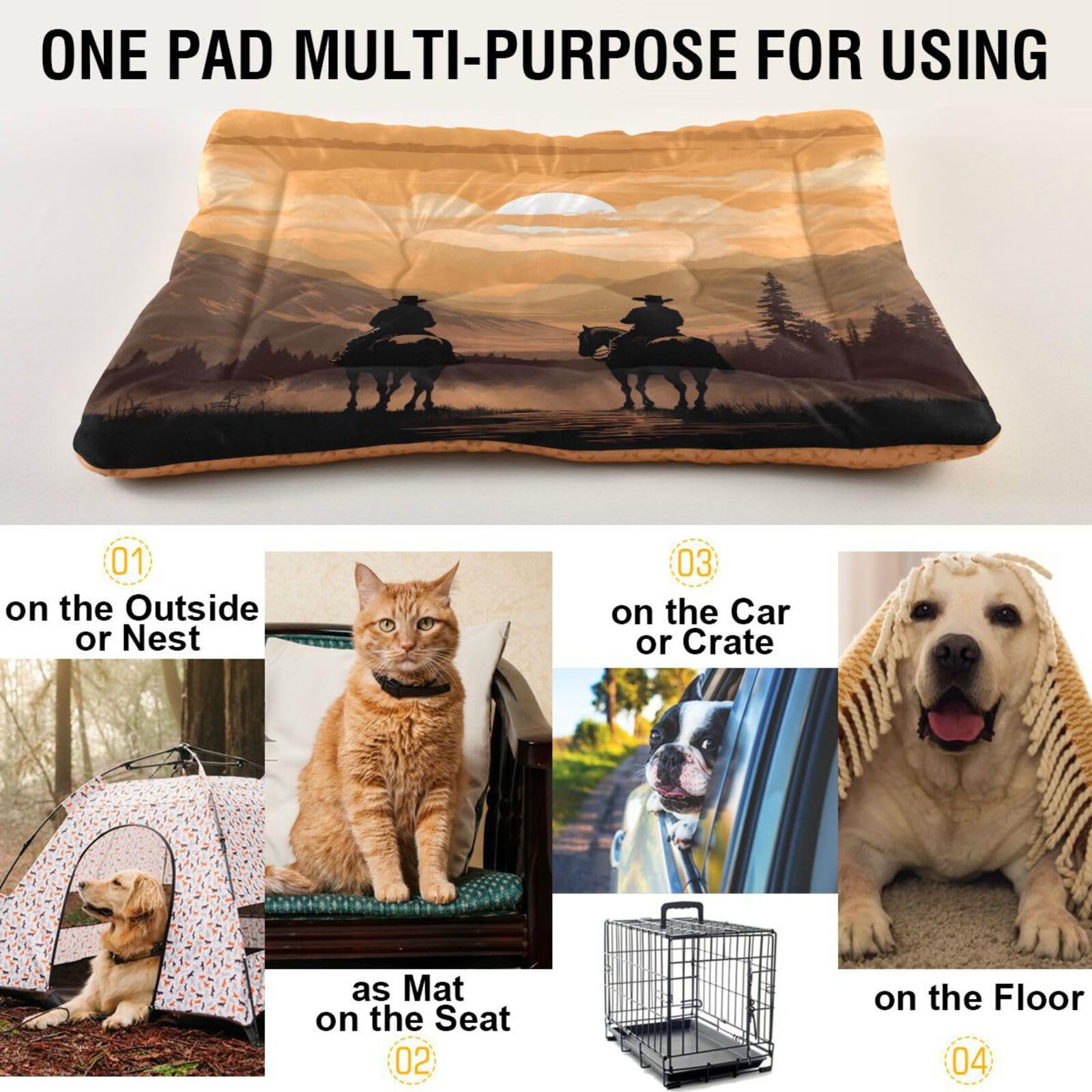 YETTASBIN Western Cowboy Crate Pet Bed, Portable Washable Dog Cat Mat, Soft Comfortable Pet Mattress with Non-Slip Bottom for Dogs Cats Sleeping, 36 x 24 Inch