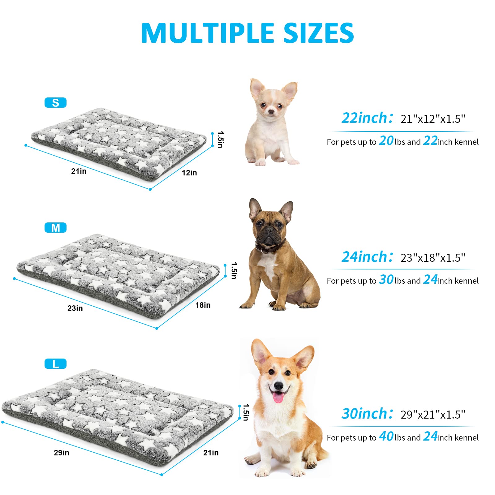 Kigmmro Dog Bed Mat, Machine Washable Pet Bed Pad for 30-inch Kennel, Reversible Dog Crate Pad for Medium Small Dogs, Portable and Soft Pet Bed Mat