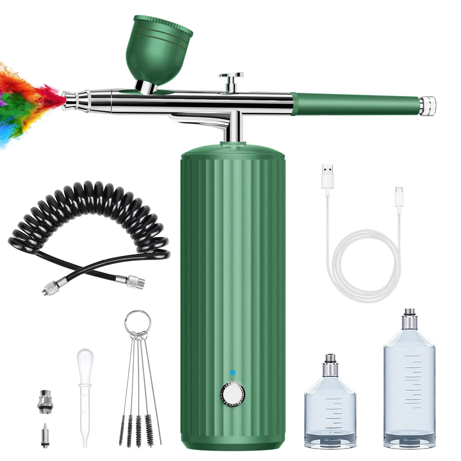 Air Brush Kit with Air Compressor, Rhinowisdom Airbrush Kit 48PSI Airbrush for Nails Air Brush Painting Set Portable with 0.3mm Nozzle and Cleaning Brush Set for Nails Makeup Painting Tattoo Model