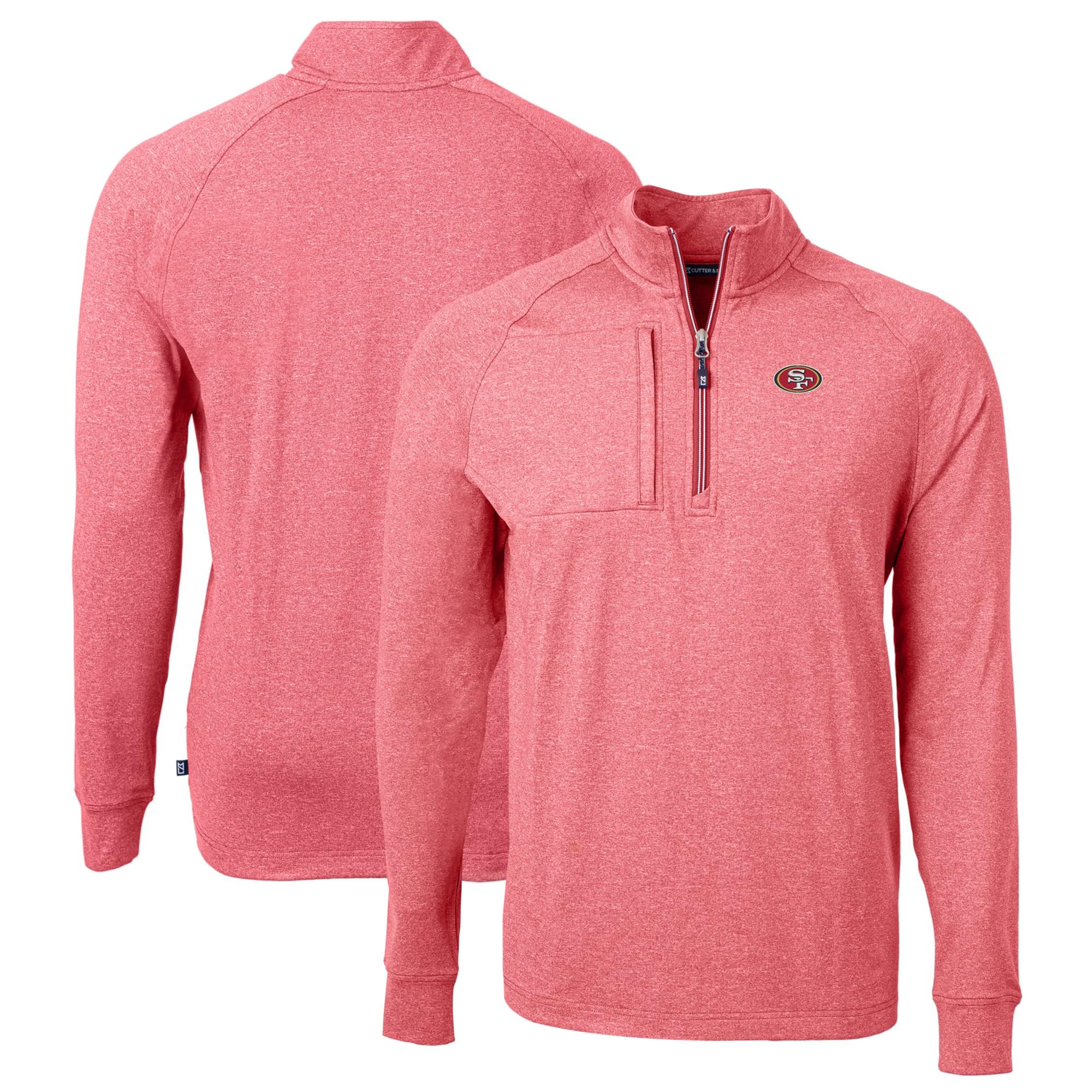 Cutter & Buck Men's Heather Scarlet San Francisco 49ers Big & Tall Adapt Eco Knit Quarter-Zip Pullover Top