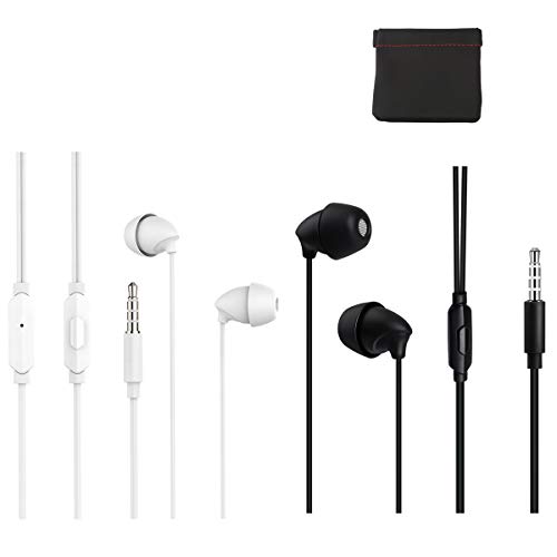 DARK WOLF 2Packs Sleep Earphone Gift Earphone Bag,Noise Isolating in-Ear Sleep Earbuds,Unique Soft Silicone Perfect for Insomnia Side Sleeper, Yoga,medi 3.5mm Jack(White&Black