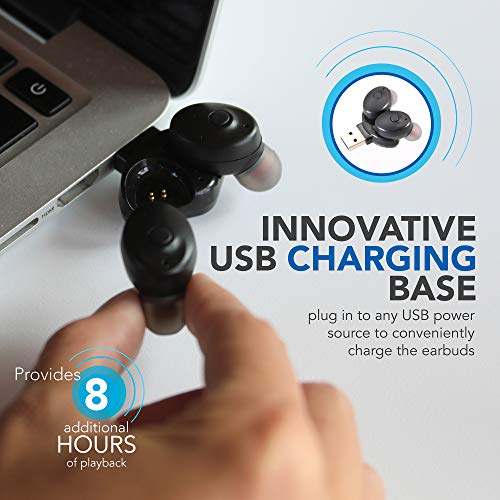 Wireless Gear True Wireless Bluetooth 5.0 Mini Earbuds with USB Charging Base, Black