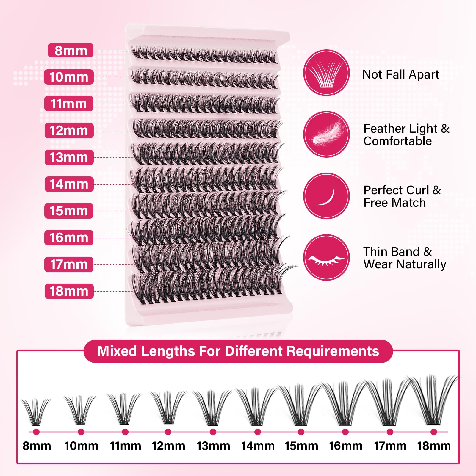 PRO DIY Lash Extension Kit Eyelash Extension Kit with 200 Pcs Lash Clusters Individual Lashes Lash Bond and Seal Eyelash Applictor Lash Tweezers Lash Clusters Kit for Beignner (DIY Lash Kit-A)