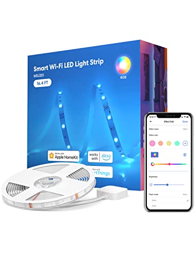 Smart LED Strip Lights, 16.4ft WiFi LED Strip Work with Apple HomeKit, Alexa, Google Home and SmartThings, Color Changing Lights Strip for Bedroom, Living Room, Kitchen