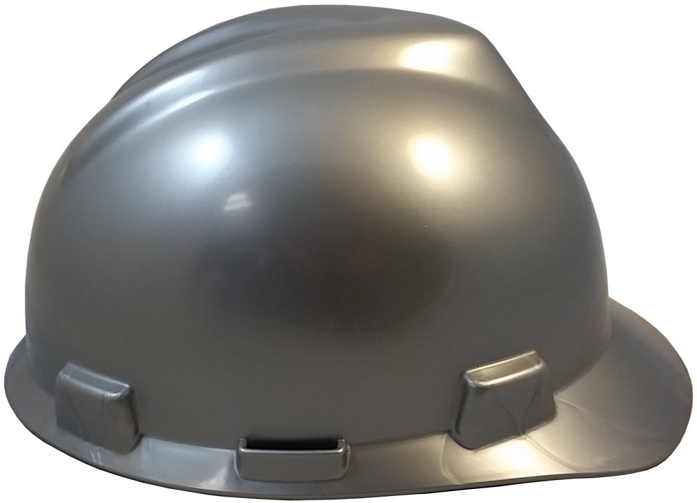 MSA V Cap Style Hard Hats w/FasTrac III Suspensions and Handy Tote Bag - Silver