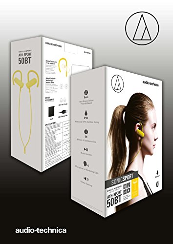 Audio-Technica ATH-SPORT50BTBK SonicSport Bluetooth Wireless In-Ear Headphones, Yellow