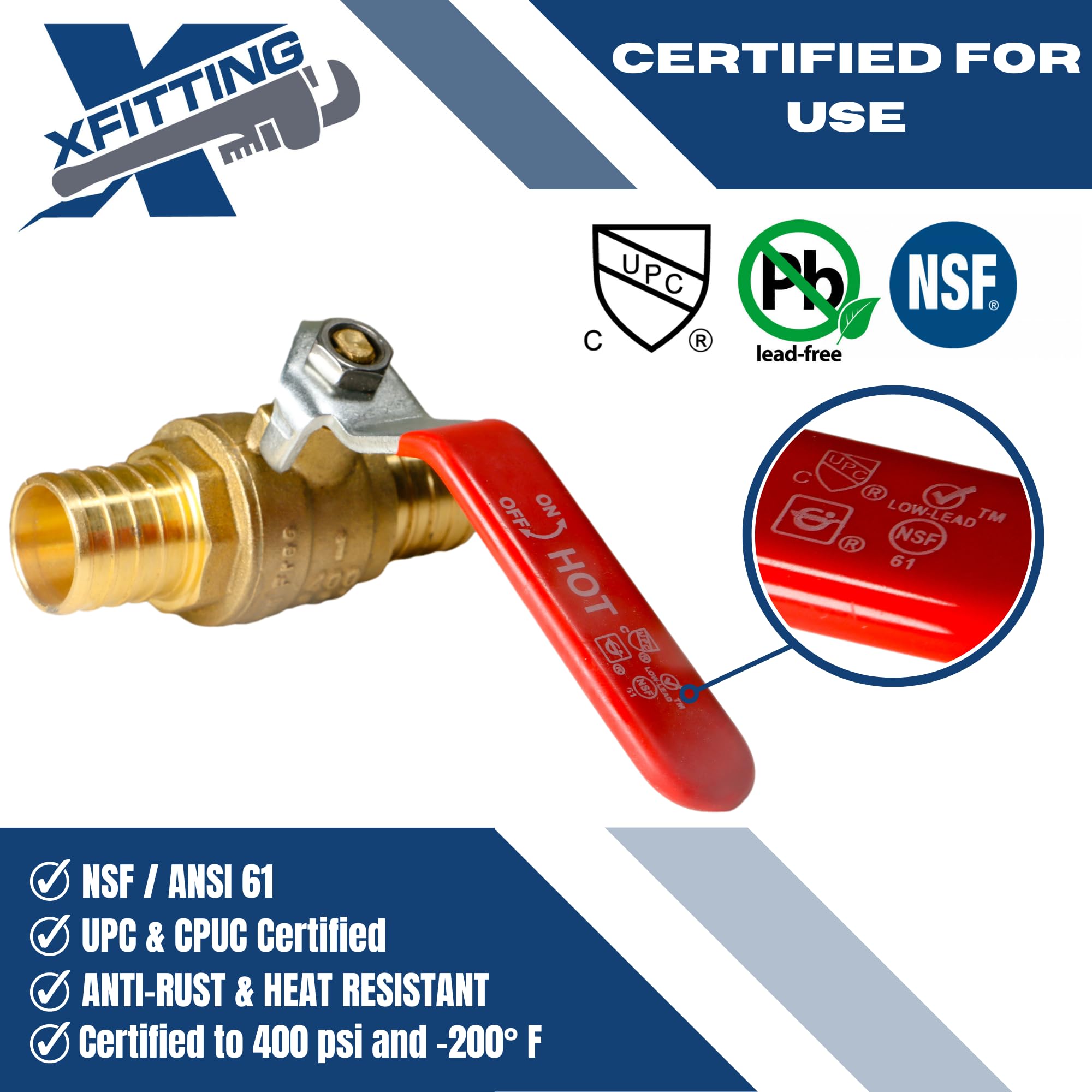 XFITTING 20 Pieces 1" Pex Ball Valve Hot/Red, 24-2-5=20X (20-Packs)