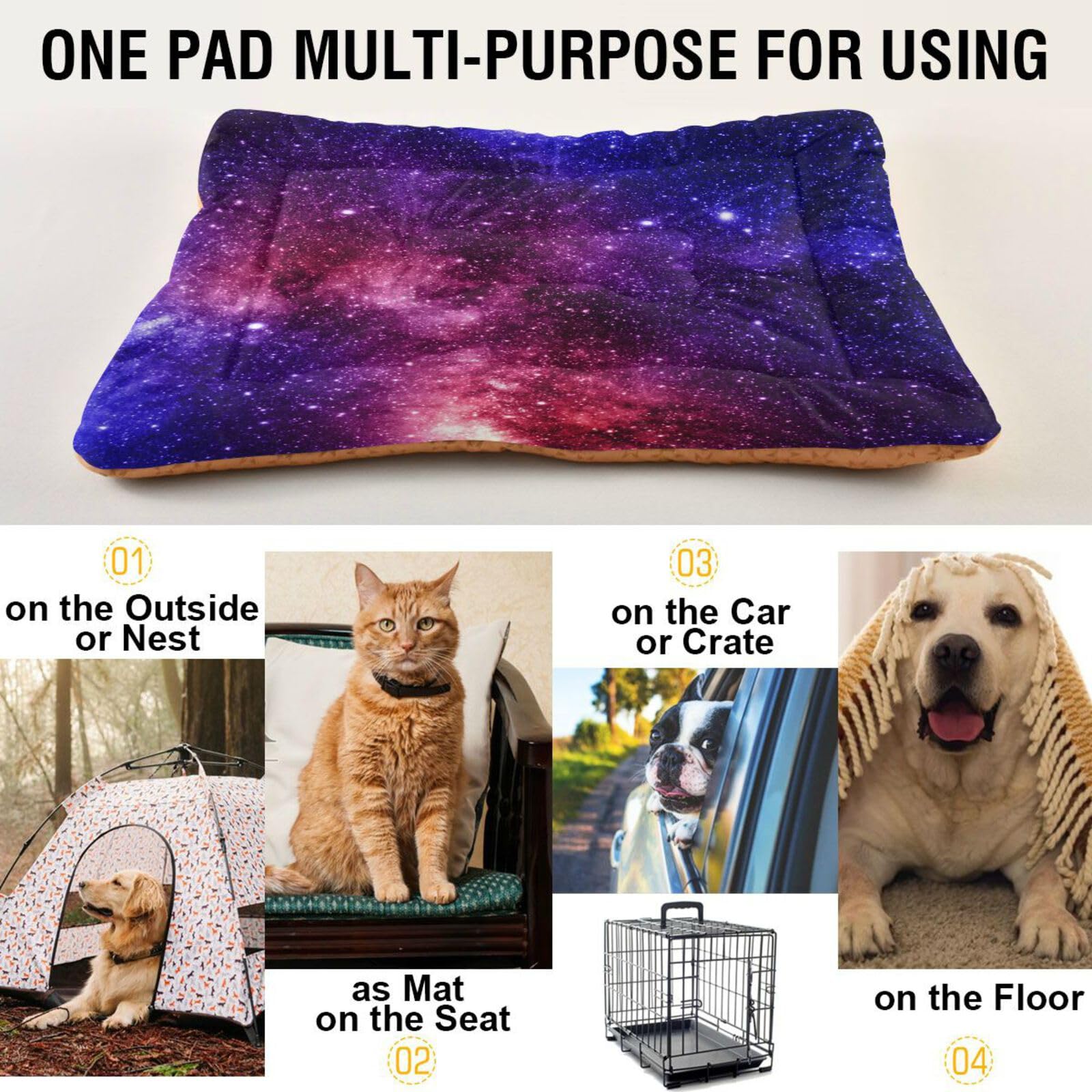 YETTASBIN Cgalaxy Crate Pet Bed, Portable Washable Dog Cat Mat, Soft Comfortable Pet Mattress with Non-Slip Bottom for Dogs Cats Sleeping, 36 x 24 Inch