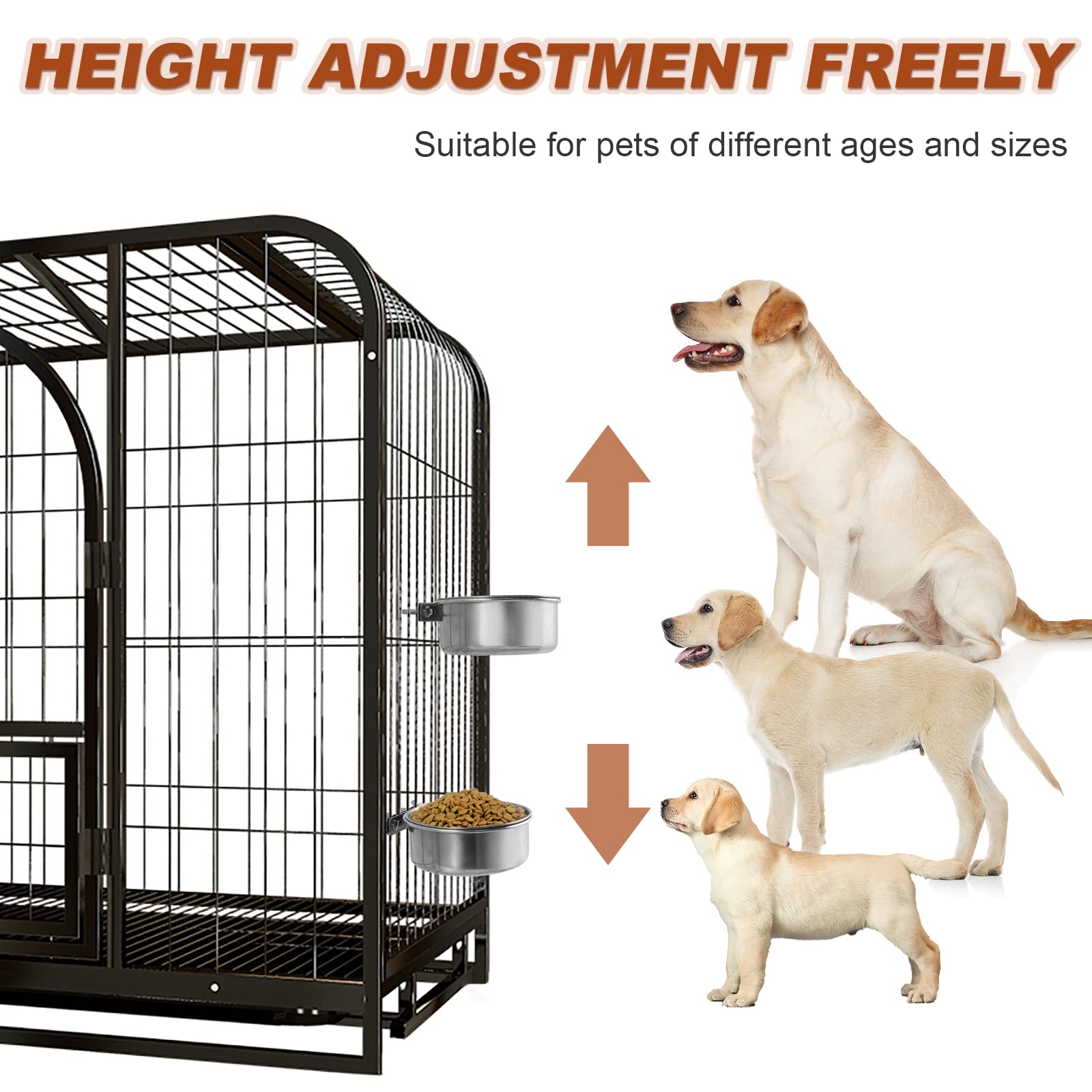 Dog Crate Water Bowl, 2 Pack No Spill Hanging Cage Food Bowls for Kennel Puppy Cat Bird Bunny Stainless Steel Metal Mountable Small&Medium Feeding Dish Wall Mounted Attachable Crates Pet Feeder