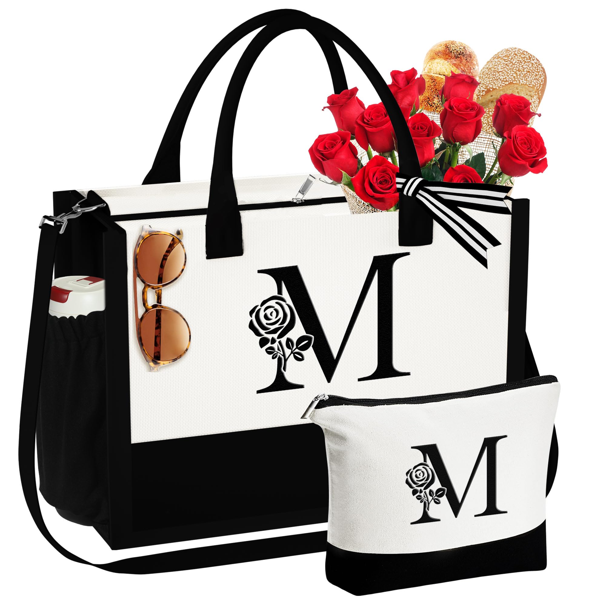 YOOLIFE Gifts for Women, Birthday Gifts for Women, Teacher Gifts, Birthday Gifts for Her Friend Teacher Mom Sister, Gifts for Women, Wife Gift, M Initial Tote Bag