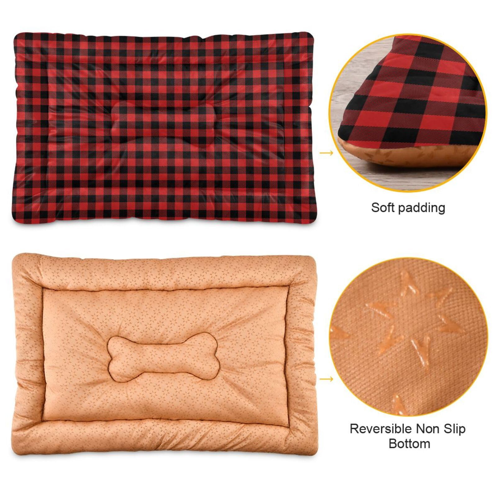 Coikll Red & Black Buffalo Plaid Pet Bed Pad Soft Dog Bed Mat with Anti-Slip Bottom, Machine Washable Crate Pad Mattress for Dog Sleeping- 36 * 24inches