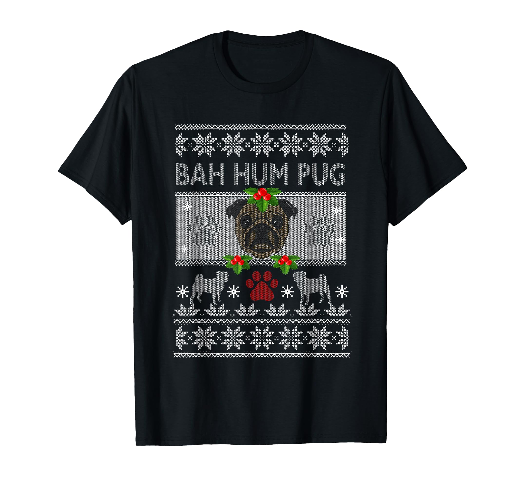Bah-Hum Pug Pugly Ugly Christmas Sweater Dog Pugs T-Shirt