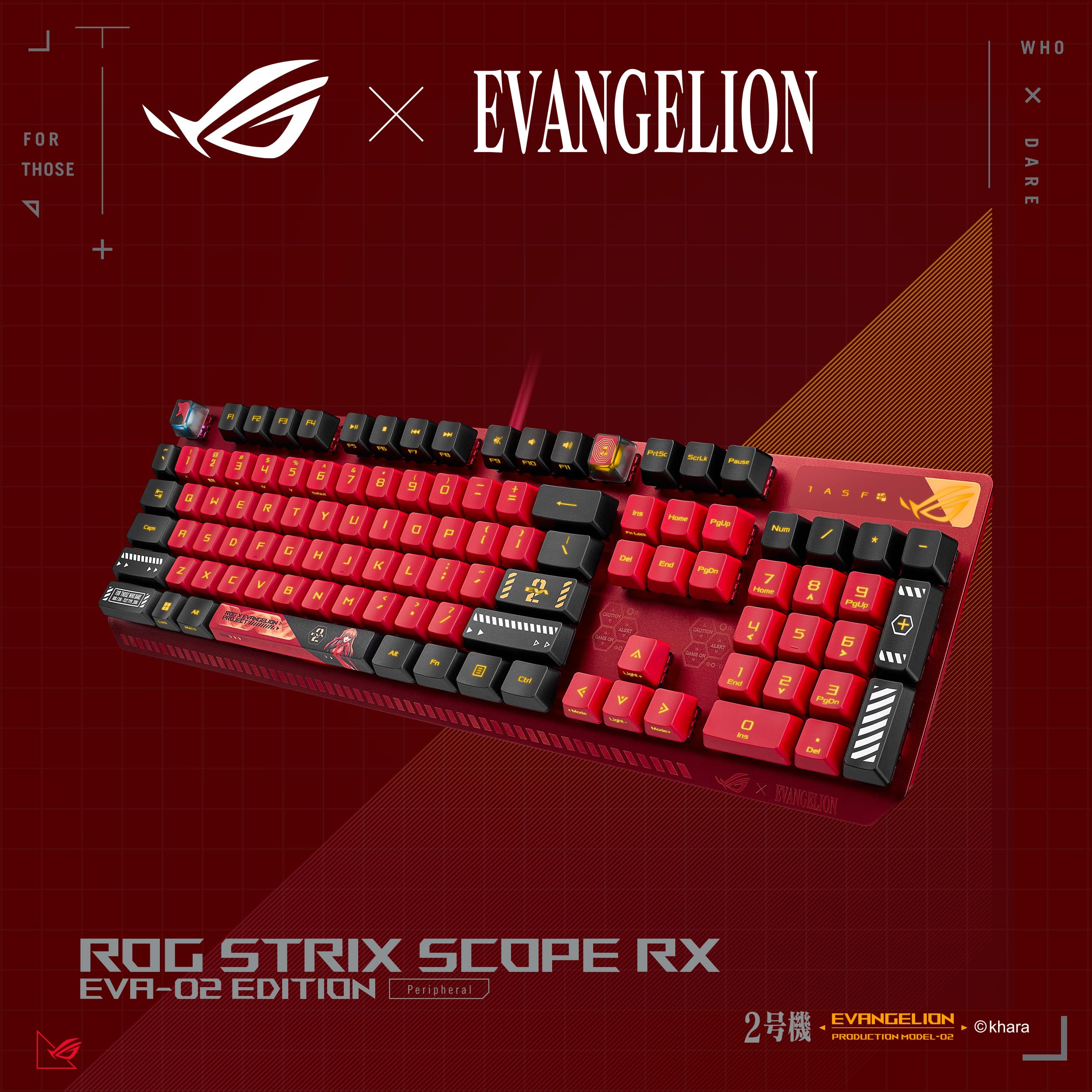 ROG Strix Scope RX EVA-02 Edition, 100% RGB Gaming Keyboard, ROG RX Red Optical Mechanical Switches, IP57 Water Resistance, USB Passthrough, Wider Ctrl Key, Stealth Key, Macro Support, EVA-themed