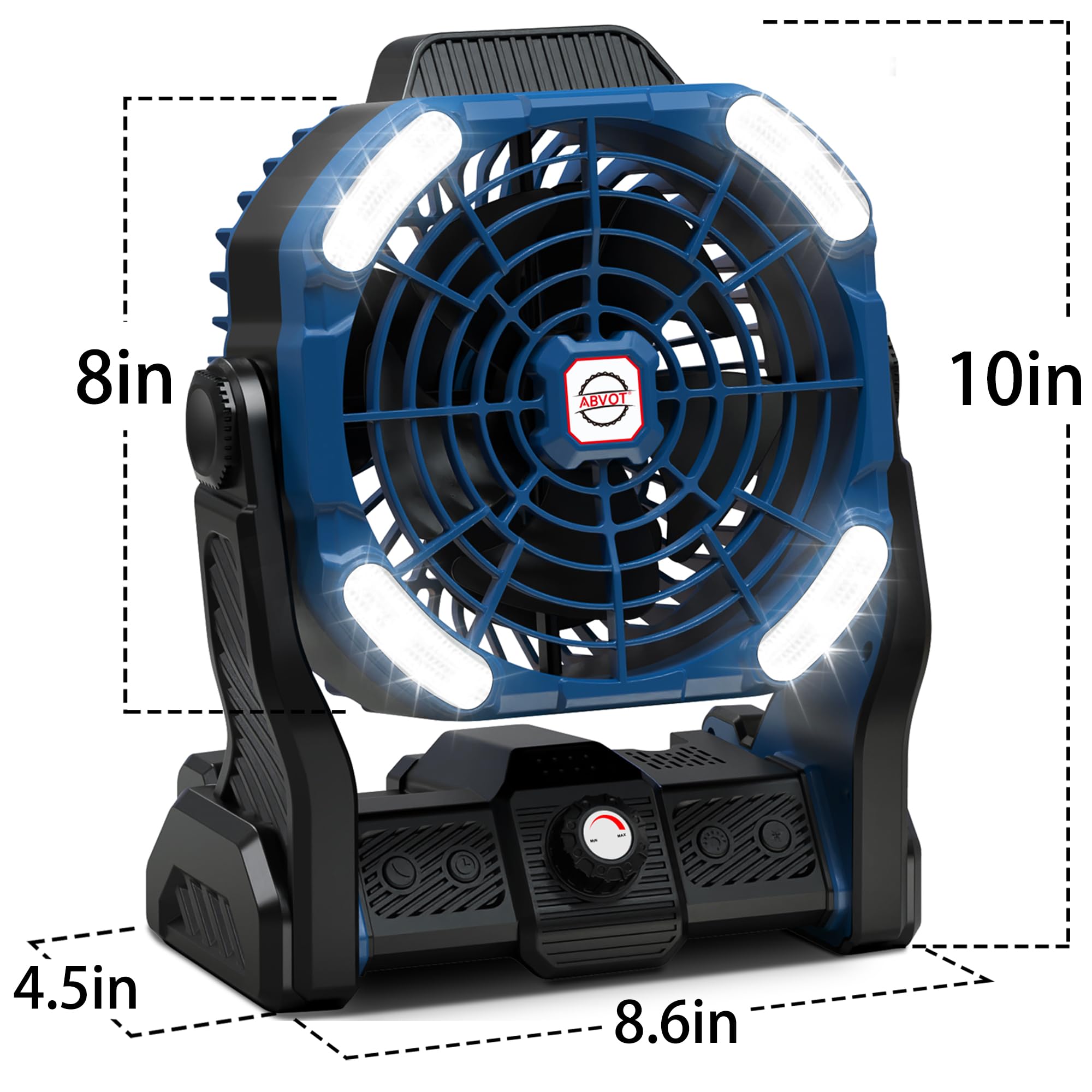 ABVOT 20000mAh Camping Fan with 4 LED Lights, Rechargeable Fan Portable, Stepless Speed and Adjustable Timer Settings for Picnic, Barbecue, Fishing, Travel