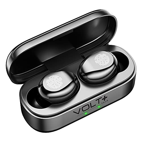 VOLT PLUS TECH Slim Travel Wireless V5.1 Earbuds Compatible with Your Samsung SM-T817RZKAUSC Updated Micro Thin Case with Quad Mic 8D Bass IPX7 Waterproof/Sweatproof (Black)
