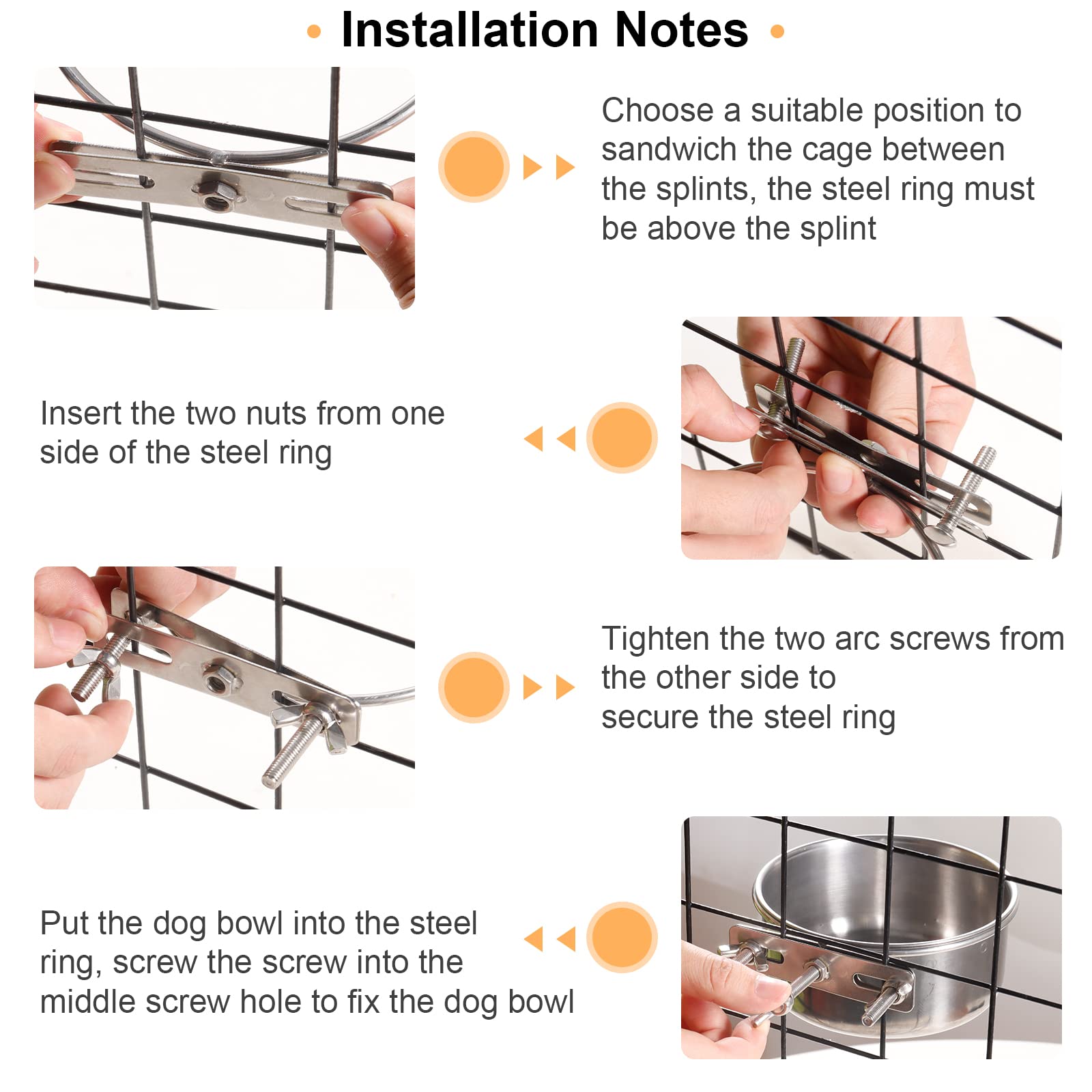 Dog Crate Water Bowl, 2 Pack No Spill Hanging Cage Food Bowls for Kennel Puppy Cat Bird Bunny Stainless Steel Metal Mountable Small&Medium Feeding Dish Wall Mounted Attachable Crates Pet Feeder