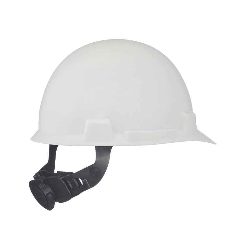 MSA 10074067 SmoothDome Cap Style Safety Hard Hat with Fas-Trac III Ratchet Suspension | Polyethylene Shell, Superior Impact Protection, Self Adjusting Crown Straps - Standard Size in White
