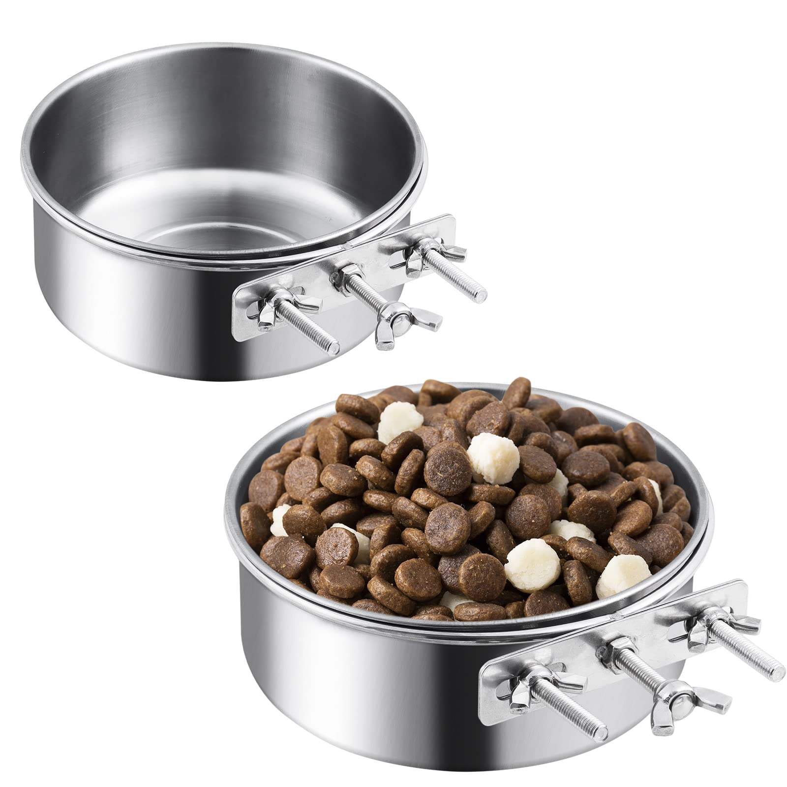 Dog Crate Water Bowl, 2 Pack No Spill Hanging Cage Food Bowls for Kennel Puppy Cat Bird Bunny Stainless Steel Metal Mountable Small&Medium Feeding Dish Wall Mounted Attachable Crates Pet Feeder