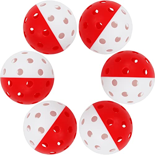 PORSVIK Outdoor Pickleball Balls,40 Holes Two-Colored Pickleballs,Designed for Training Spin,Meet USAPA Standard,Double Tone,6 Pack (Outdoor Red/White)