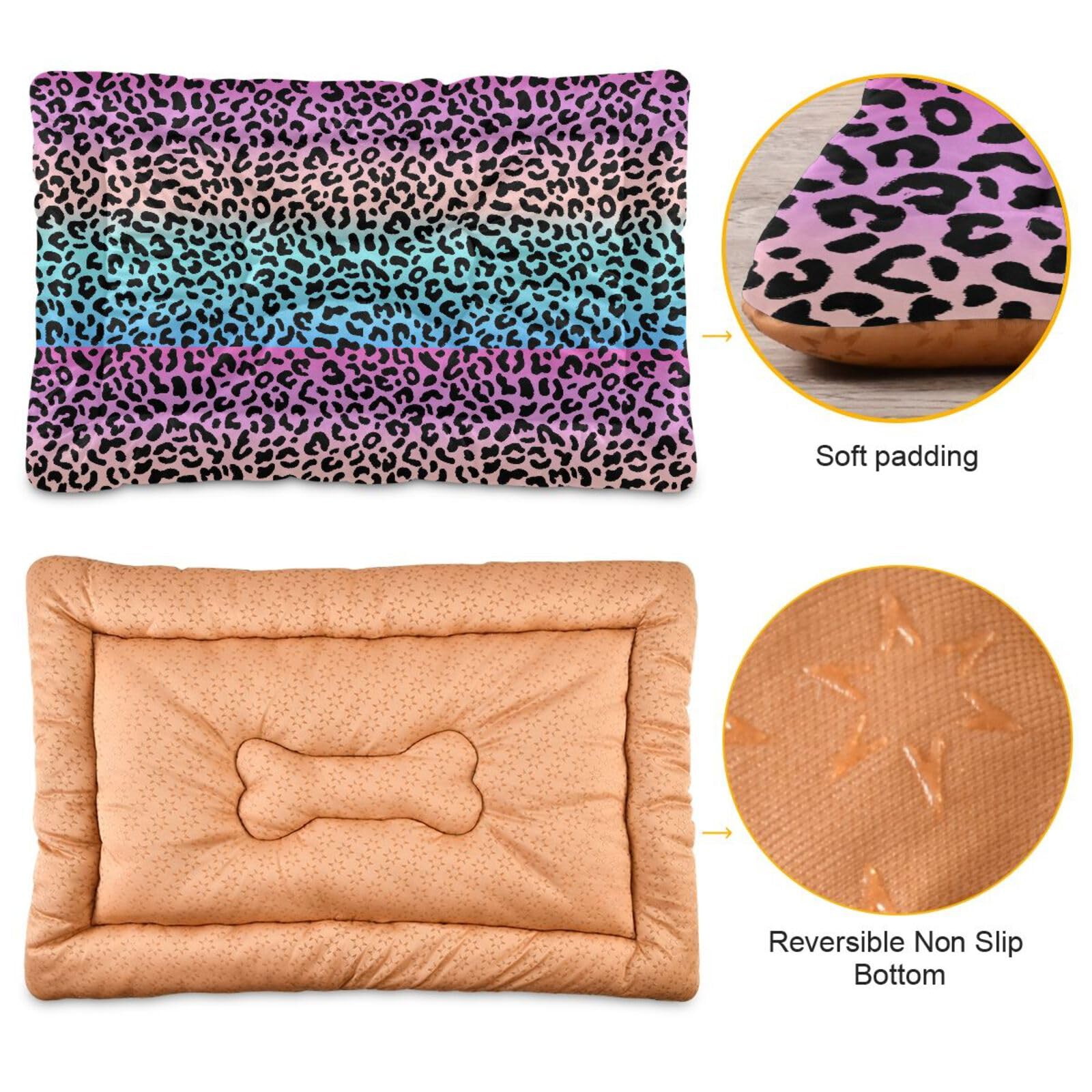 Coikll Leopard Pet Bed Pad Soft Dog Bed Mat with Anti-Slip Bottom, Machine Washable Crate Pad Mattress for Dog Sleeping- 24 * 18inches