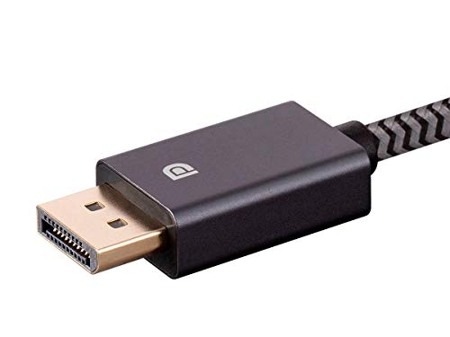 Monoprice DisplayPort 1.4 EasyPlug Nylon Braided Cable - 12 Feet - Gray | Up to 32.4 Gbps, 8K@60Hz, DPCP, HDCP, 3D Video, HBR3, DSC 1.2