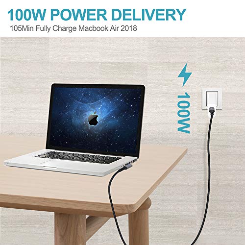 Peskaul Type C to Type C Cable 10ft 90 Degree 20V 5A 100W PD Fast Charge USB C to USB C Cable 100W Compatible with Samsung Galaxy Note 10 S9 S8, MacBook Air, iPad Pro 2018, Nintendo Switch
