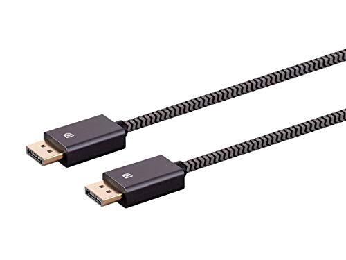 Monoprice DisplayPort 1.4 EasyPlug Nylon Braided Cable - 12 Feet - Gray | Up to 32.4 Gbps, 8K@60Hz, DPCP, HDCP, 3D Video, HBR3, DSC 1.2
